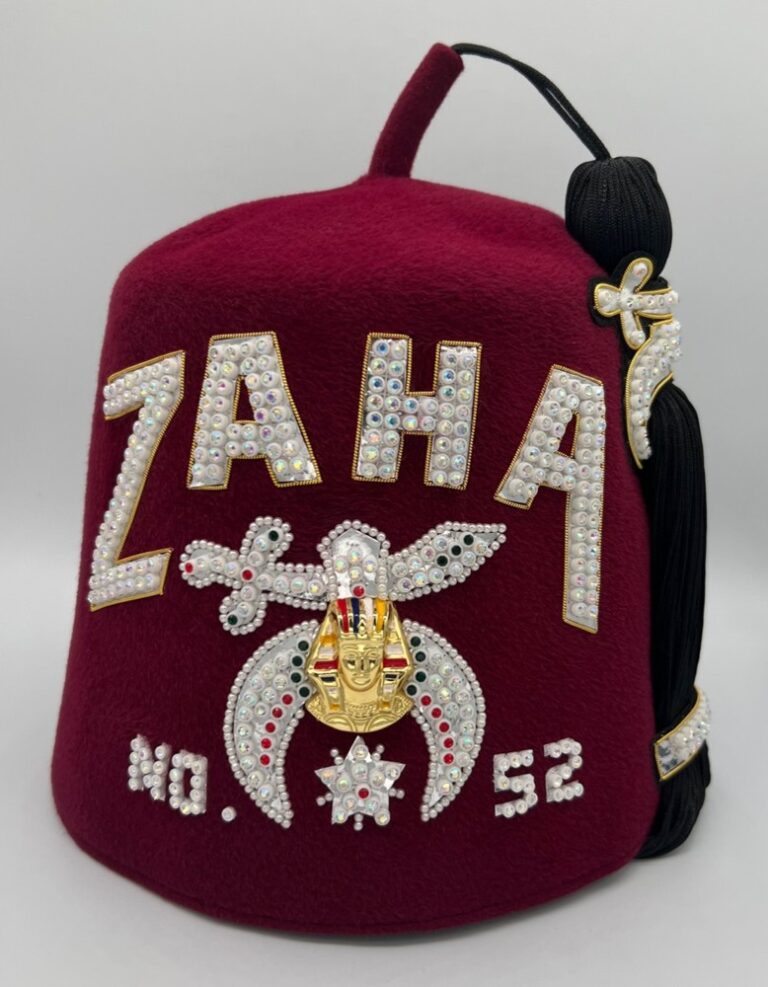 Prince Hall Shrine Fez - Double Jewel White Cup Rhinestones